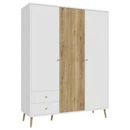 Kleiderschrank FORTE "Harllson, EasyKlix by FORTE, Aufbau ohne Werkzeug + Schrauben Stabil", wei&szlig; (wei&szlig;, mauvella eiche), B:154,2cm H:201,7cm T:52,2cm, FSC-zertifizierter Holzwerkstoff, Schr&auml;nke, Kleiderschrank, Aufbau schnell und genial