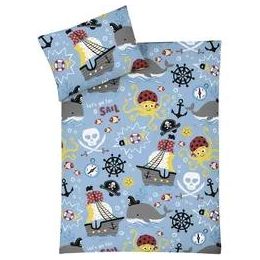 Kinderbettw&auml;sche ADAM "Pirates", blau, B/L: 100cm x 135cm, 1 Stk., 1 Stk., Renforc&eacute;, B/L: 40cm x 60cm, 2 Stk., Renforc&eacute;, Obermaterial: 100% Baumwolle, Bettw&auml;sche