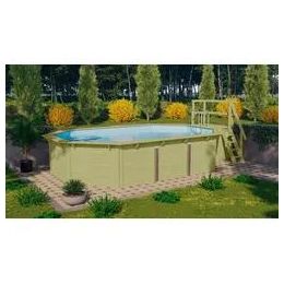 Achteckpool Karibu "Rimini 4X mit Sonnendeck", braun, B:690cm H:121cm L:400cm, Schwimmbecken, BxLxH: 690x400x121cm
