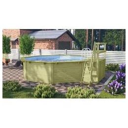 Achteckpool Karibu "Rimini 2X mit Sonnendeck", braun, B:550cm H:121cm L:470cm, Schwimmbecken, BxLxH: 550x470x121 cm