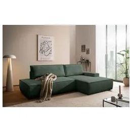Ecksofa Home Affaire "SHERWOOD, Schlafsofa in L-Form offen (275cm), Cord, Leinenoptik", gr&uuml;n (dunkelgr&uuml;n), B:275cm H:85cm T:167cm, 100% Polyester, Sofas, Ecksofa, Schlaffunktion und Bettkasten, Kedernaht, hoher Sitz- & Liegekomfort