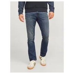Jack & Jones Regular-fit-Jeans JACK & JONES "JJICLARK im Used-Look, Stretchkomfort und niedrige Leibh&ouml;he", Herren, Gr. 28, L&auml;nge 32, blau (denim blau), Denim/Jeans, Obermaterial: 98% Baumwolle, 2% Elasthan, Abriebeffekte, regular fit lang, Jeans, Baumwollmischung, regular fit