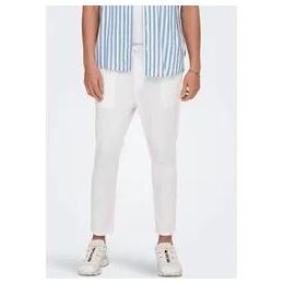 Only & Sons Stoffhose ONLY & SONS "ONSLINUS CROP 0007 COT LIN PNT NOOS", Herren, Gr. M, N-Gr, wei&szlig; (hellwei&szlig;), Web, Obermaterial: 75% Baumwolle, 25% Leinen, unifarben, slim fit kn&ouml;chellang, Hosen Stoffhose, mit Leinen