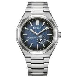 Automatikuhr Citizen "Super Titanium Zenshin 60", silber (titansilberfarben, dunkelblau), Armbanduhren, Herren, Automatikuhr, Armbanduhr, Herren, Mechanische Uhr, Titan, analog, dezentrale Sekunde