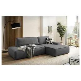 Ecksofa Home Affaire "SHERWOOD, Schlafsofa in L-Form offen (275cm), Cord, Leinenoptik", grau (anthrazit), B:275cm H:85cm T:167cm, 100% Polyester, Sofas, Ecksofa, Schlaffunktion und Bettkasten, Kedernaht, hoher Sitz- & Liegekomfort