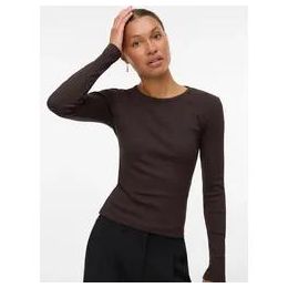 V&eacute;ro Moda Langarmshirt VERO MODA "VMCHLOE LS SHORT TOP JRS NOOS", Damen, Gr. L, braun (chocolate torte), Feinripp, Obermaterial: 95% Baumwolle, 5% Elasthan, unifarben, slim fit normal, Rundhals, Shirts Langarmshirt, Baumwollmischung