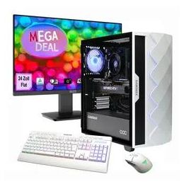 Hyrican GAMEMAX Gaming-PC-Komplettsystem "MegaDeal Diamond WT 2701 AMD Ryzen 7 5700X RTX 5060 16GB 1TB SSD", Energieeffizienz: E (A-G), wei&szlig;, Microsoft Windows 11 Home (64 Bit), 16 GB RAM 1.000 GB SSD, Computer_Komplettsysteme, Windows 11 + MSI PRO MP2412DE Monitor 60cm (24")