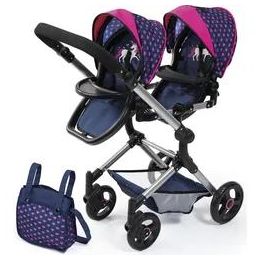Puppen-Zwillingsbuggy BAYER "Twin Neo", bunt (einhorn blau, pink), Puppenwagen, KinderB:41,5cm H:81cm T:81,5cm, Kunststoff, Metall, Stoff, mit Wickeltasche, B:41,5cm H:81cm T:81,5cm