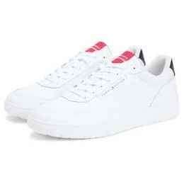 Sneaker Tommy Hilfiger "BASKET CORE LITE LTH", Herren, Gr. 44, wei&szlig;, Leder, Lederimitat, unifarben mit Farbeinsatz, Schuhe Sneaker, Freizeitschuh, Halbschuh, Schn&uuml;rschuh mit Logo an der Schuhzuge