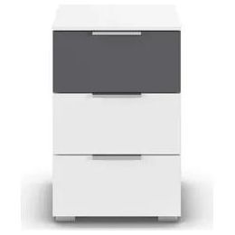 Nachtkommode Rauch "Nachttisch Nachtkonsole Nachtschrank ASTANA", alpinwei&szlig;, graumetallic, B:40cm H:61cm T:42cm, Holzwerkstoff, Sideboards, mit 3 ger&auml;umigen Schubladen, Kantengriff in Alufarben MADE IN GERMANY