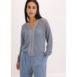 bonprix Strickjacke, blau, Gr.40/42 (M), elegante Kurz-Strickjacke mit Rei&szlig;verschluss vorne