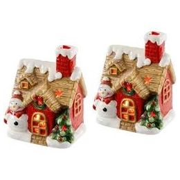 LED-Dekofigur I.GE.A. "LED-Haus", rot, wei&szlig;, B:10cm H:13cm, Terrakotta, Dekofiguren, Dekoobjekt LED batteriebetrieben Wei&szlig; Gold Weihnachtsdeko