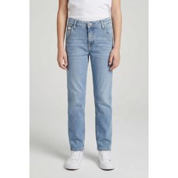 Straight-Jeans Calvin Klein Jeans "BARREL CLOUDY BLUE", M&auml;dchen, Gr. 10 (140), N-Gr, blau (cloudy blau), Denim/Jeans, Obermaterial: 99% Baumwolle, 1% Elasthan, unifarben, straight fit, Jeans Straight-Jeans, mit Logo-Badge