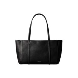Tragetasche Calvin Klein "EMBLEM HW PEBBLE TOTE", Damen, Gr. B/H/T: 36cm x 26,5cm x 14cm, schwarz, Lederimitat, Taschen, Handtasche, Henkeltasche, Schultertasche mit Logoschriftzug
