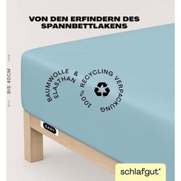 Spannbettlaken Schlafgut "EASY Jersey Elasthan Boxspring", blau (blau light), 1 Stk., Jersey, 140-160x200-220 40cm, Jersey, Obermaterial: 95% Baumwolle, 5% Elasthan, Bettlaken, Spannbettlaken, MADE IN GREEN by OEKO-TEX