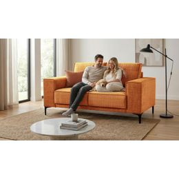 2-Sitzer OTTO HOME "Kompaktsofa Oland, Struktur, Flachgewebe, Luxus-Microfaser, Boucle", brick, B:164cm H:85cm T:83cm, 100% Polyester, Sofas, 164 cm, Wellenunterfederung, Skandi-Design, Metallf&uuml;&szlig;e
