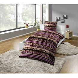 Bettw&auml;sche Kinzler "Polycotton Flanell", leopard, gestreift, B/L: 135cm x 200cm, 1 Stk., 1 Stk., Polyester, B/L: 80cm x 80cm, 2 tlg., Polyester, Obermaterial: 100% Polyester, Bettw&auml;sche, Bettw&auml;sche, besonders weich