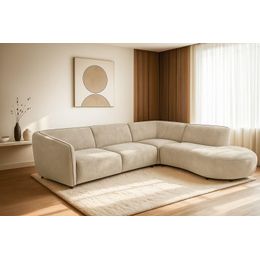 Ecksofa Home Affaire "OSTRUP Rundsofa, L-Form, Naturt&ouml;ne, Boucle", beige, B:273cm H:73cm T:250cm, 100% Polyester, Sofas, Ecksofa, Breite 273 cm, organische Form mit sanften Rundungen
