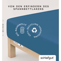 Spannbettlaken Schlafgut "CASUAL Bettlaken 100% gek&auml;mmte Bio-Baumwolle, 150 g/m&sup2;, Spannbetttuch", blau (blau mid), L:200cm, Jersey, Obermaterial: 100% Baumwolle, Bettlaken, Spannbettlaken, Bettlaken bis 25 cm H&ouml;he, langlebig, weich, Antipilling-Ausr&uuml;stung