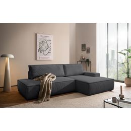 Ecksofa Home Affaire "SHERWOOD, Schlafsofa in L-Form offen (275cm), Cord, Leinenoptik", anthrazit, B:275cm H:85cm T:167cm, 100% Polyester, Sofas, Ecksofa, Schlaffunktion und Bettkasten, Kedernaht, hoher Sitz- & Liegekomfort