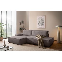 Ecksofa Home Affaire "SHERWOOD, Schlafsofa in L-Form offen (275cm), Cord, Leinenoptik", taupe, B:275cm H:85cm T:167cm, 100% Polyester, Sofas, Ecksofa, Schlaffunktion und Bettkasten, Kedernaht, hoher Sitz- & Liegekomfort