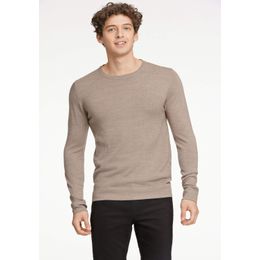 Strickpullover LINDBERGH "Strickpullover Slim Fit", Herren, Gr. XL, beige (dk sand), Obermaterial: 50% Polyacryl, 50% Schurwolle, Rundhals, Pullover Strickpullover