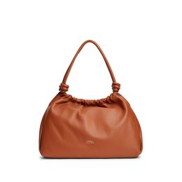 Hobo Tommy Hilfiger "TH SOFT LEATHER HOBO", Damen, Gr. B/H/T: 38cm x 29cm x 12cm, cognac, Leder, Taschen Hobo, Damen Handtasche, Schultertasche, Umh&auml;ngetasche mit goldfarbenem Logo