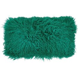 Dekokissen Pad "Glory", dunkelgr&uuml;n, unifarben, B:30cm L:50cm, Lammfell, Polyester, Dekokissen_Sitzkissen_Kissenh&uuml;llen, Echtfell