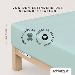 Spannbettlaken Schlafgut "CASUAL Bettlaken 100% gek&auml;mmte Bio-Baumwolle, 150 g/m&sup2;, Spannbetttuch", blau (petrol light), L:200cm, Jersey, Obermaterial: 100% Baumwolle, Bettlaken, Spannbettlaken, Bettlaken bis 25 cm H&ouml;he, langlebig, weich, Antipilling-Ausr&uuml;stung