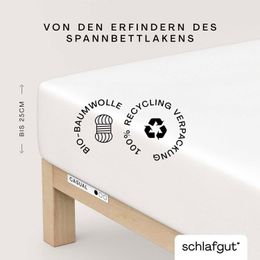 Spannbettlaken Schlafgut "CASUAL Bettlaken 100% gek&auml;mmte Bio-Baumwolle, 150 g/m&sup2;, Spannbetttuch", wei&szlig; (full, wei&szlig;), L:200cm, Jersey, Obermaterial: 100% Baumwolle, Bettlaken, Spannbettlaken, Bettlaken bis 25 cm H&ouml;he, langlebig, weich, Antipilling-Ausr&uuml;stung