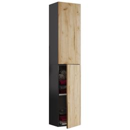 Hochschrank Vcm "Holz Badm&ouml;bel Bad Hochschrank Badschrank Lendas", anthrazit, honig, eiche, B:33cm T:22cm, Obermaterial: 100% Holz Wood., Schr&auml;nke, Hochschrank