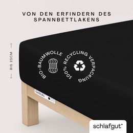 Spannbettlaken Schlafgut "CASUAL Bettlaken 100% gek&auml;mmte Bio-Baumwolle, 150 g/m&sup2;, Spannbetttuch", schwarz (off, schwarz), L:200cm, Jersey, Obermaterial: 100% Baumwolle, Bettlaken, Spannbettlaken, Bettlaken bis 25 cm H&ouml;he, langlebig, weich, Antipilling-Ausr&uuml;stung
