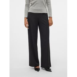 V&eacute;ro Moda Schlupfhose VERO MODA "VMBERLIN MY MW WIDE PRINT PANT NOOS", Damen, Gr. XS (34), L&auml;nge 32, schwarz (obsidian stripes:oatmeal pinstripes), Web, Obermaterial: 95% Polyester, 5% Elasthan, gestreift, loose fit normal, Hosen Schlupfhose