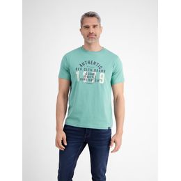 T-Shirt Lerros "Unifarbenes T-Shirt mit Print", Herren, Gr. XL, blau (fjord blau), 100% Baumwolle, Rundhals, Shirts T-Shirt