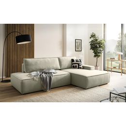 Ecksofa Home Affaire "SHERWOOD, Schlafsofa in L-Form offen (275cm), Cord, Leinenoptik", gr&uuml;n (hellgr&uuml;n), B:275cm H:85cm T:167cm, 100% Polyester, Sofas, Ecksofa, Schlaffunktion und Bettkasten, Kedernaht, hoher Sitz- & Liegekomfort