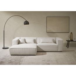 Ecksofa "PIARA mit Kedernaht, Cord, Leinenoptik o. Strukturstoff, Couch, L-Form", beige (hellbeige), B:267cm H:66cm T:167cm, 100% Polyester, LeGer Home by Lena Gercke, Sofas, Ecksofa, wahlweise Ottomane rechts/links, schwarze F&uuml;&szlig;e, bequemer Sitzkomfort