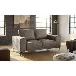2-Sitzer OTTO HOME "Kompaktsofa Oland, Struktur, Flachgewebe, Luxus-Microfaser, Boucle", grau (taupe), B:164cm H:85cm T:83cm, 100% Polyester, Sofas, 164 cm, Wellenunterfederung, Skandi-Design, Metallf&uuml;&szlig;e