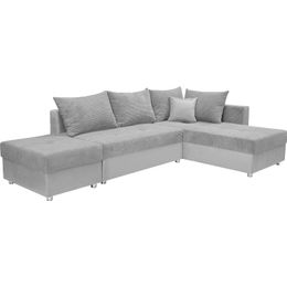 Ecksofa Collection AB "Italia L-Form", grau (hellgrau), B:217cm H:42cm T:182cm, 100%Polyester, Sofas, Ecksofa, mit Bettfunktion und Bettkasten, in Cord-Samt Mix
