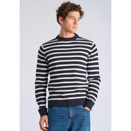 Strickpullover LINDBERGH "Strickpullover Relaxed Fit", Damen, Gr. M, navy, Obermaterial: 60% Baumwolle, 40% Polyester, gestreift, Rundhals, Pullover Strickpullover