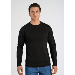Strickpullover LINDBERGH "Strickpullover Relaxed Fit", Herren, Gr. L, schwarz, Obermaterial: 100% Baumwolle, Rundhals, Pullover Strickpullover
