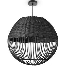Paco Home Pendelleuchte "PURO", schwarz, &Oslash; 30cm H: 29cm, Leuchten, Rattanlampe Korb Lampe LED Boho Natur Vintage Rund E27, Pendelleuchte