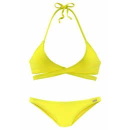 Triangel-Bikini Bench., Damen, Gr. 32, Cup A/B, gelb, Polyamid, unifarben, Bikini-Sets Triangel-Bikini, in Wickeloptik