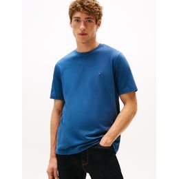 T-Shirt Tommy Hilfiger "ESSENTIAL REGULAR FIT SOLID mit Stickerei", Herren, Gr. XL, blau (aegean sea), Single Jersey, Obermaterial: 100% Baumwolle, Basic, Rundhals, Shirts T-Shirt, unifarben, casual, Baumwolle, Rundhals