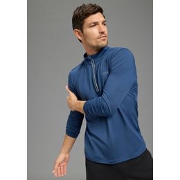 Funktionsshirt OCEAN SPORTSWEAR "atmungsaktiv, quick dry", Herren, Gr. L (52/54), dunkelblau, Jersey, Obermaterial: 92% Polyester, 8% Elasthan, unifarben, schmal, hoch geschlossener Ausschnitt, eingefasste Kante mit Gummizug, Shirts Funktionsshirt, schmale Passform, Langarm, mit Rei&szlig;verschluss am Ausschnitt