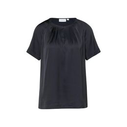 Kurzarmbluse comma, Damen, Gr. 36, navy, Web, Obermaterial: 95% Polyester, 5% Elasthan, unifarben, normal h&uuml;ftbedeckend, Rundhals, abgerundeter Saum, Blusen, Sommerbluse mit gerafftem Rundhals