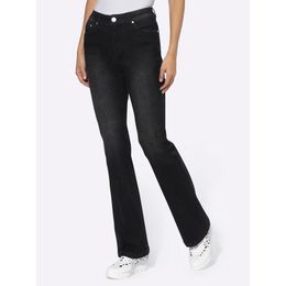 Bootcut-Jeans Heine, Damen, Gr. 17, Kurzgr&ouml;&szlig;en, schwarz (schwarz denim), 75% Baumwolle, 17% Polyester, 7% Viskose, 1% Elasthan, Miedereinsatz:15% Elasthan, 85% Polyamid, unifarben, lang, Jeans