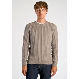 Strickpullover LINDBERGH "Strickpullover Relaxed Fit", Herren, Gr. XL, dk sand, Obermaterial: 60% Baumwolle, 40% Polyester, unifarben, Rundhals, Pullover Strickpullover