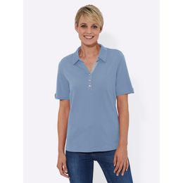 Poloshirt Casual Looks "Poloshirt", Damen, Gr. 42, blau (bleu), 50% Baumwolle, 50% Modal, unifarben, ohne Ausschnitt, Shirts
