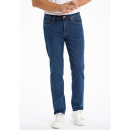 5-Pocket-Jeans Bison "Jeans Tapered Fit", Herren, Gr. 42, L&auml;nge 32, blau (rain blau), Obermaterial: 78% Baumwolle, 20% Polyester, 2% Elasthan, gerade, unten schmal, Jeans 5-Pocket-Jeans