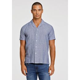 Leinenhemd LINDBERGH "Leinenhemd Relaxed Fit", Herren, Gr. L, Normalgr&ouml;&szlig;en, blau (dk blau), Obermaterial: 55% Leinen, 45% Baumwolle, Hemden